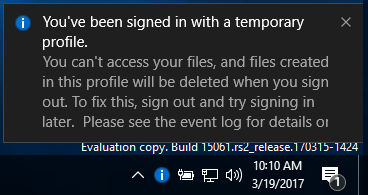 Exception - The profile for the user is a temporary profile ...